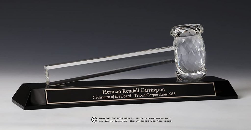 Crystal Gavel Black Base Premium Quality Crystal on Black Crystal Base
