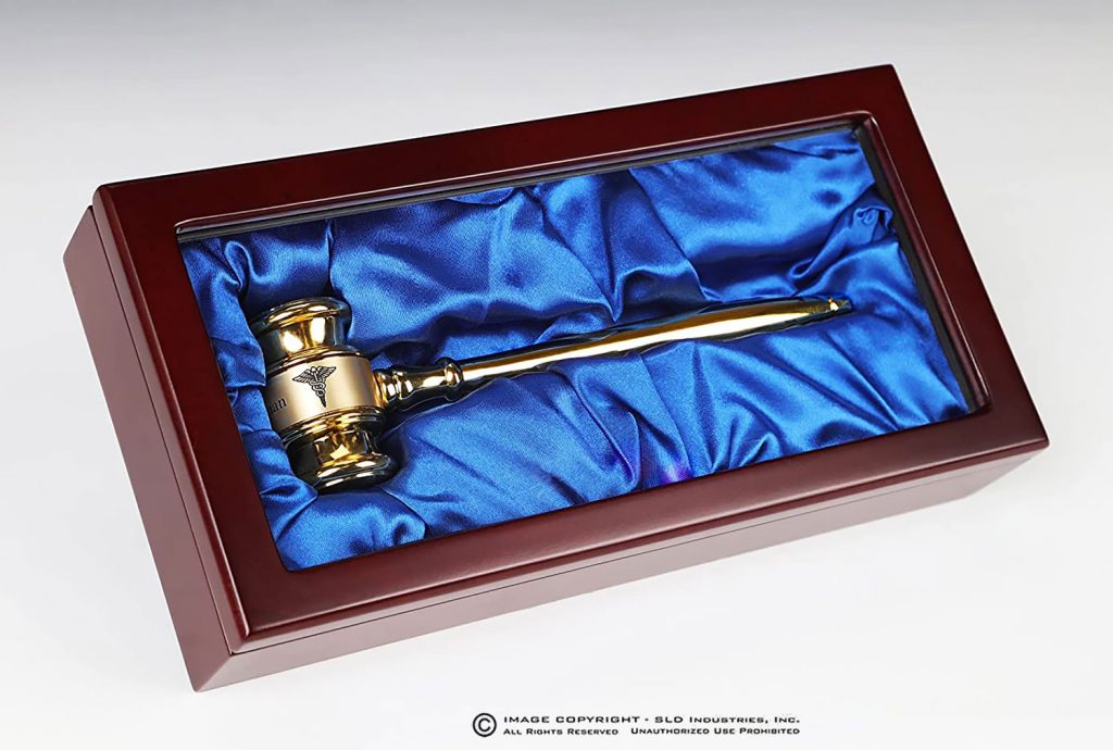 Solid Brass Gavel Gift Presentation Box with Engraved Plate