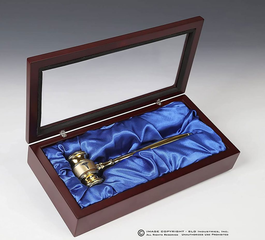 Solid Brass Gavel Gift Presentation Box with Engraved Plate